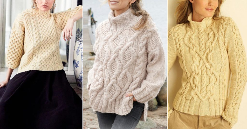 15 Cream Cable Knit Sweater Free Patterns - Knit-Knit