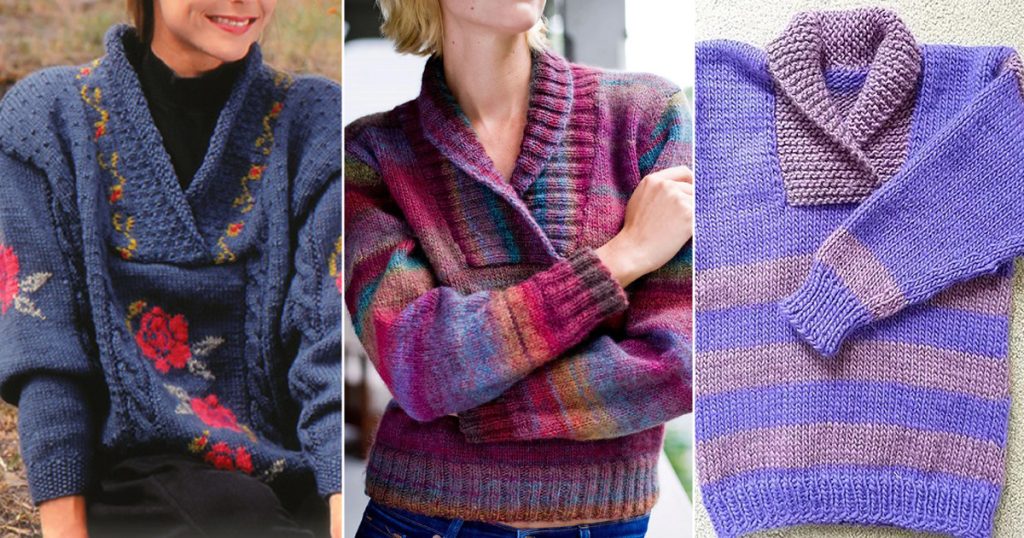 13 Knitted Shawl Collar Pullover Free Patterns - Knit-Knit