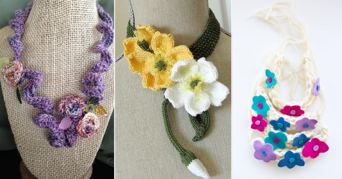 6 Knitted Floral Necklace Free Patterns - Knit-Knit